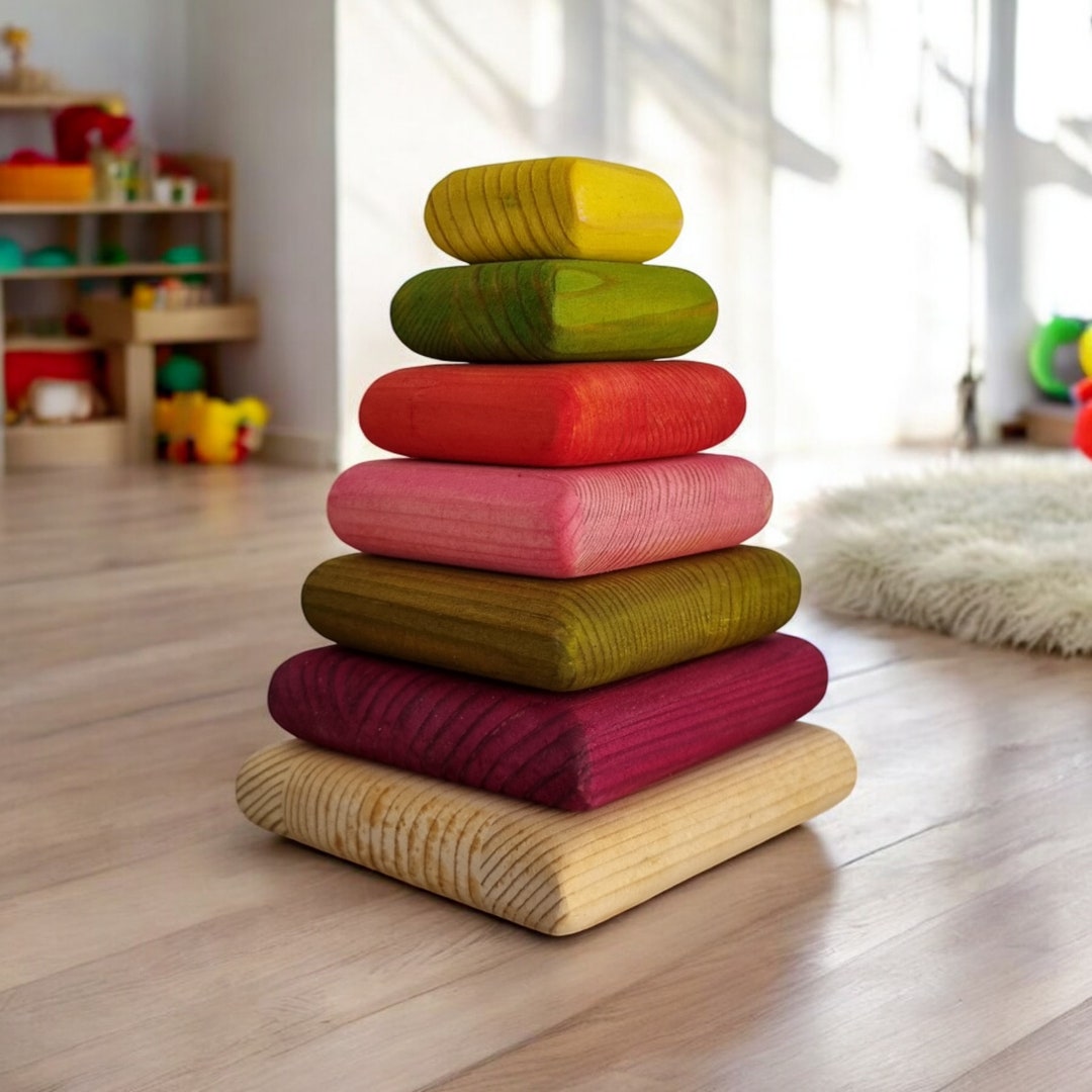 Wooden Stacking Tower Rainbow of Squares - Etsy