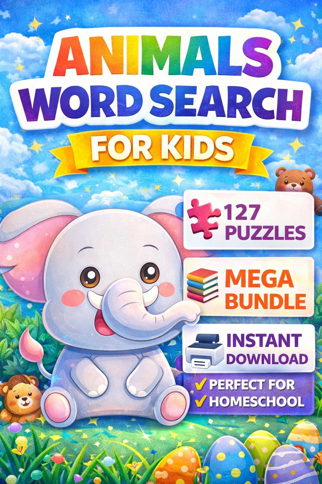 Animals Word Search Puzzles Mega Bundle for Kids (127 Puzzles) (digital ...