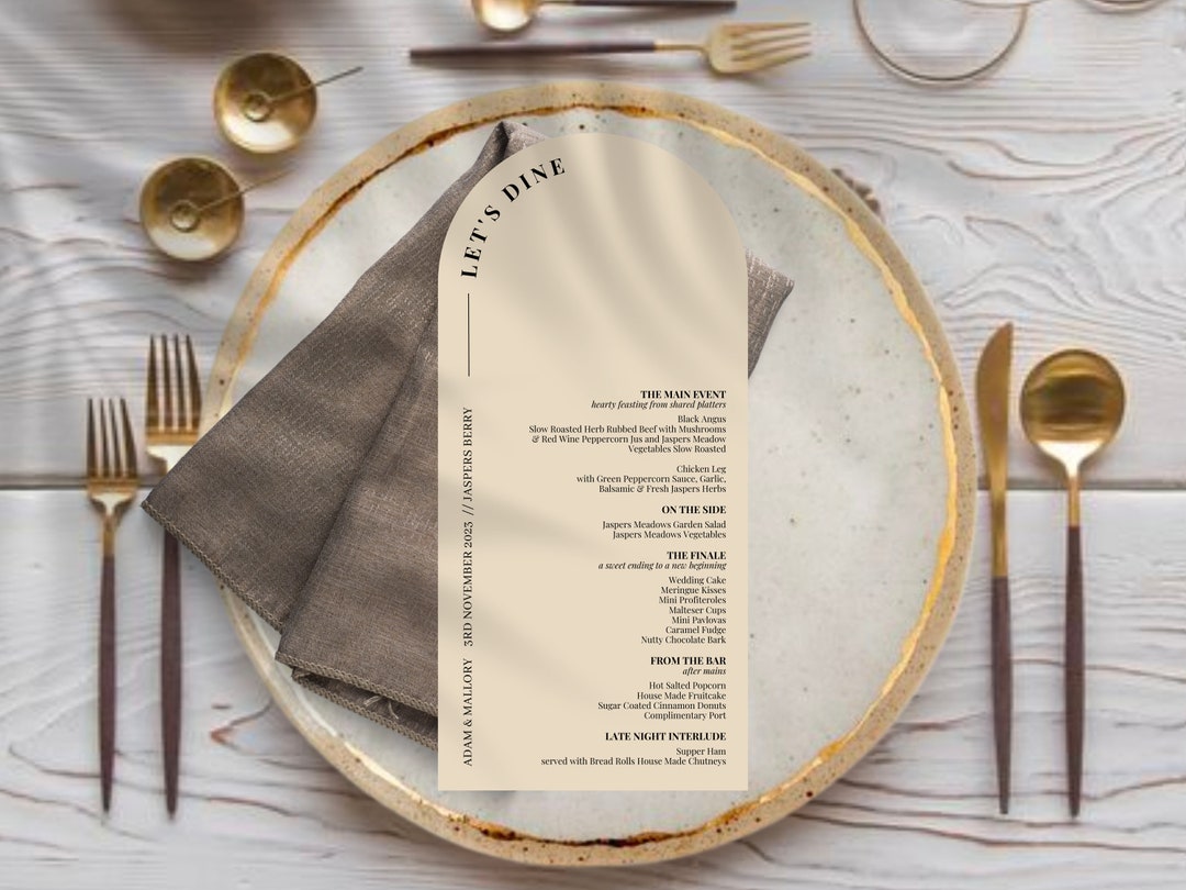 Arch Table Menu, Wedding Menus, Place Cards Personalised Wedding Menu ...