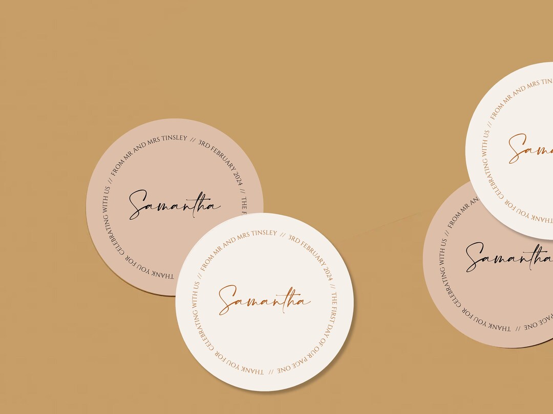 Round Place Cards, Wedding or Bridal Shower Name Card, Place Card ...