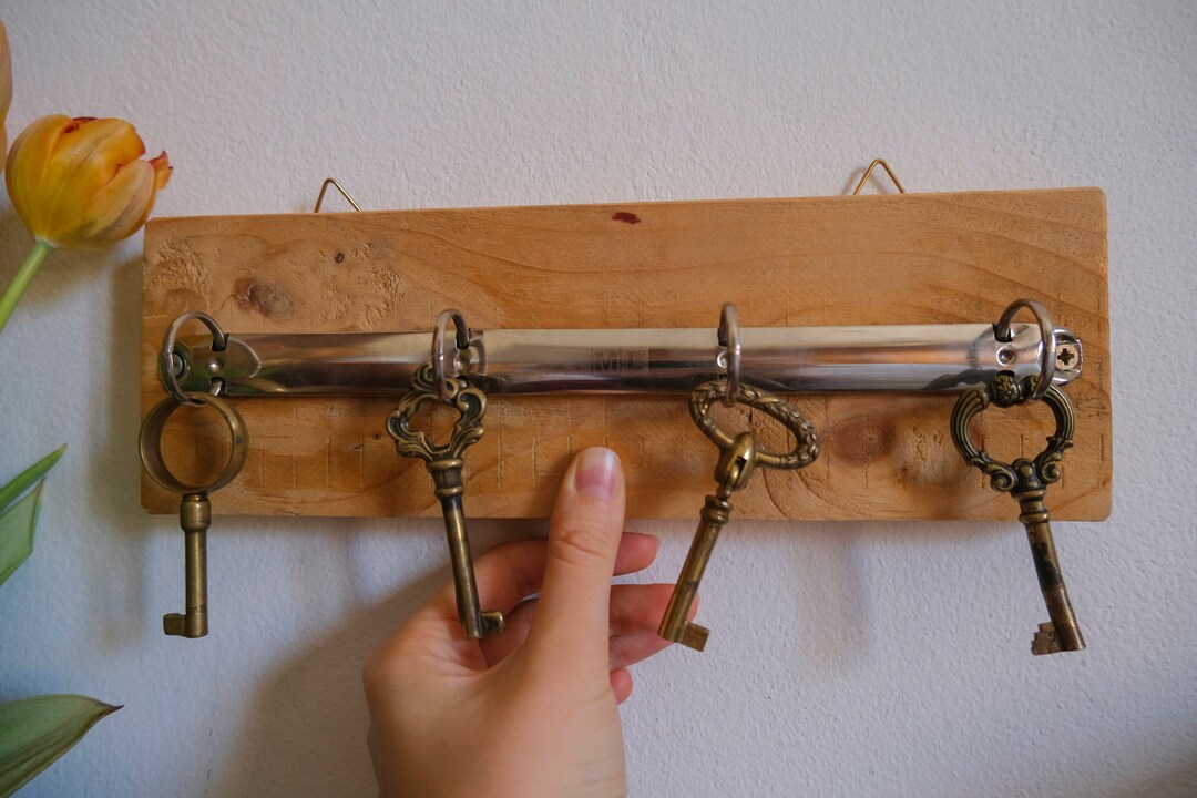 Vintage Handmade Wooden Key Hanger With Brass Vintage Keys Made in ...