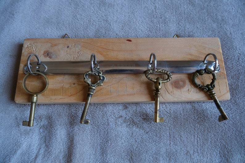 Vintage Handmade Wooden Key Hanger With Brass Vintage Keys Made in ...