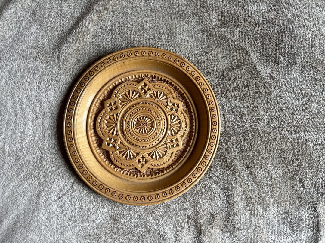 Vintage Folk Art Carved Light Wood Plate Wall Décor Housewarming Gift ...
