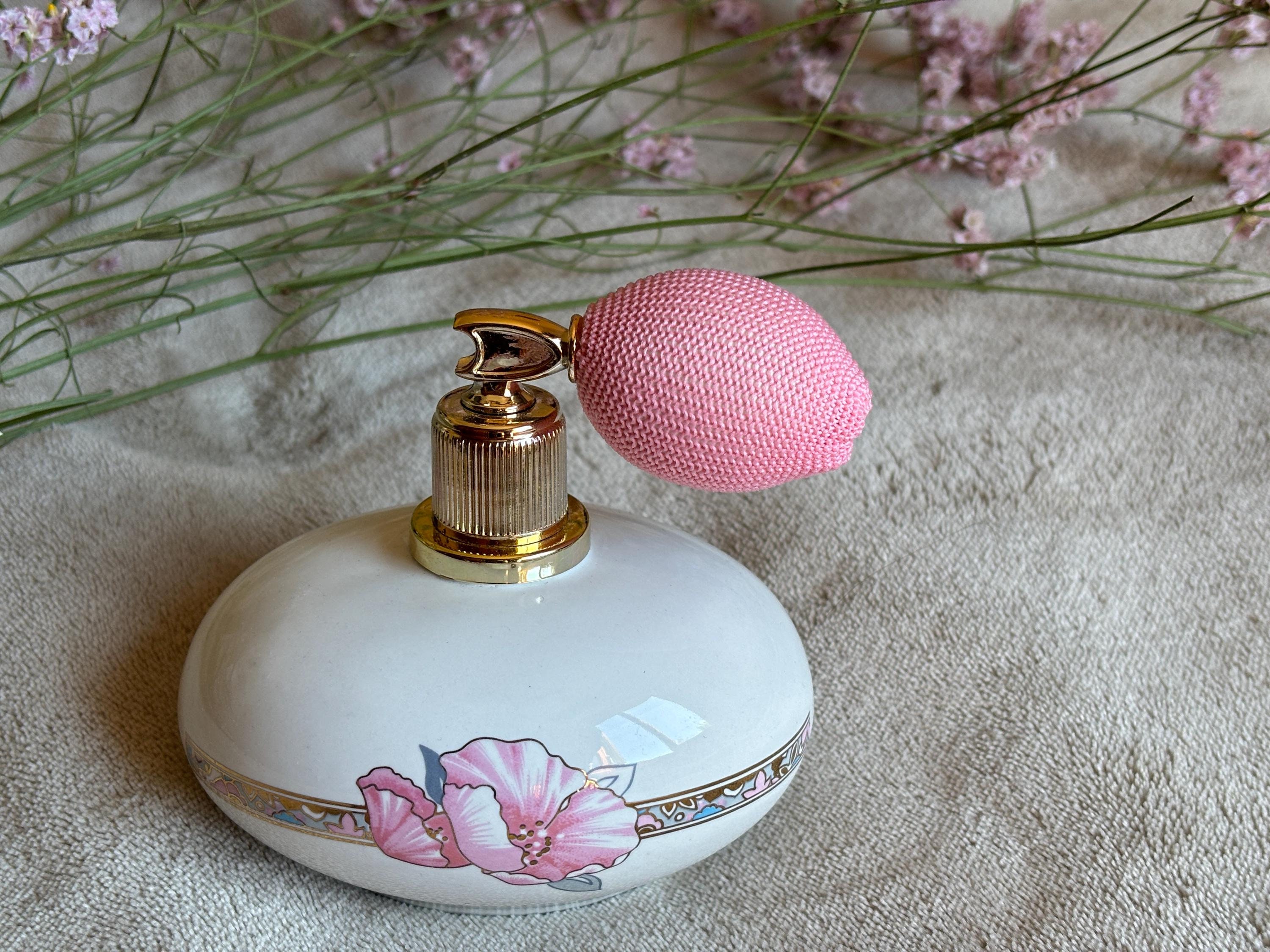 Vintage White and Pink Porcelain Perfume Atomizer With Gold Plated ...