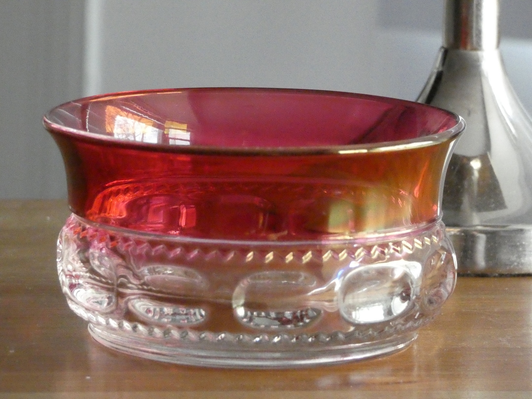 Ruby Flash Glassware King's Crown Thumbprint Bowl - Etsy