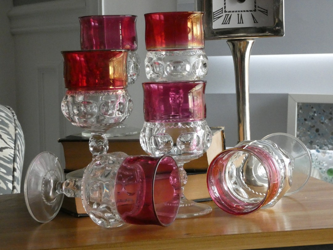 Ruby Flash Glassware King's Crown Thumbprint Drinking Glass Goblet ...
