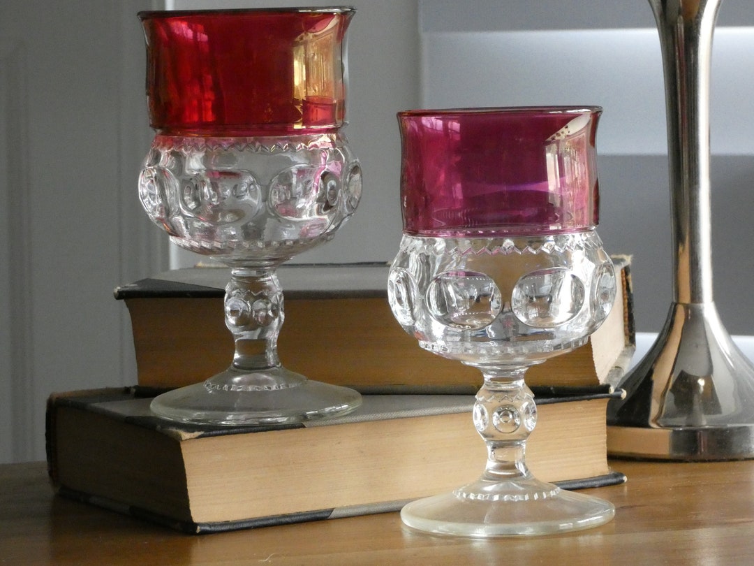 Ruby Flash Glassware King's Crown Thumbprint Drinking Glass Goblet Set ...