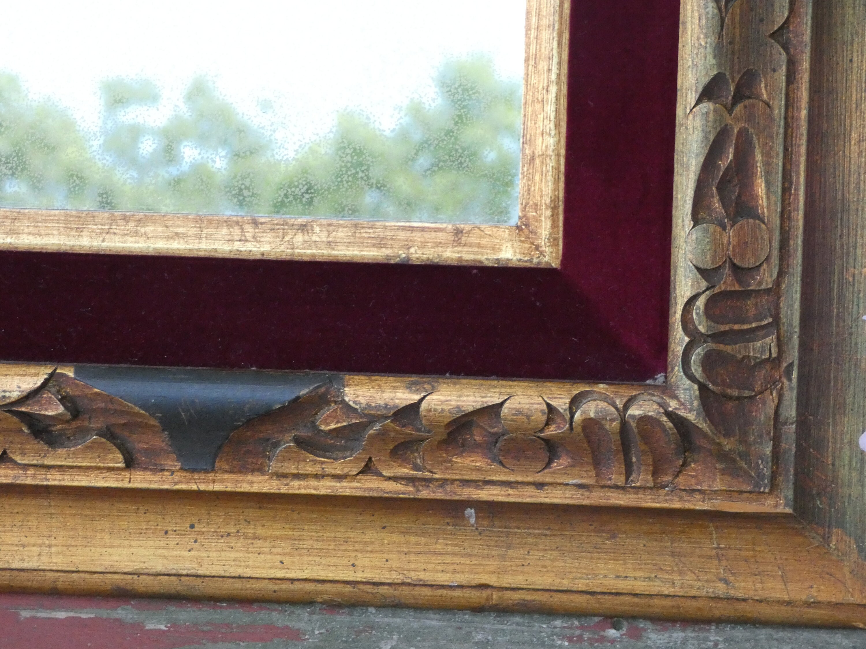 Wood Framed Mirror With Red Velvet Border Vintage - Etsy