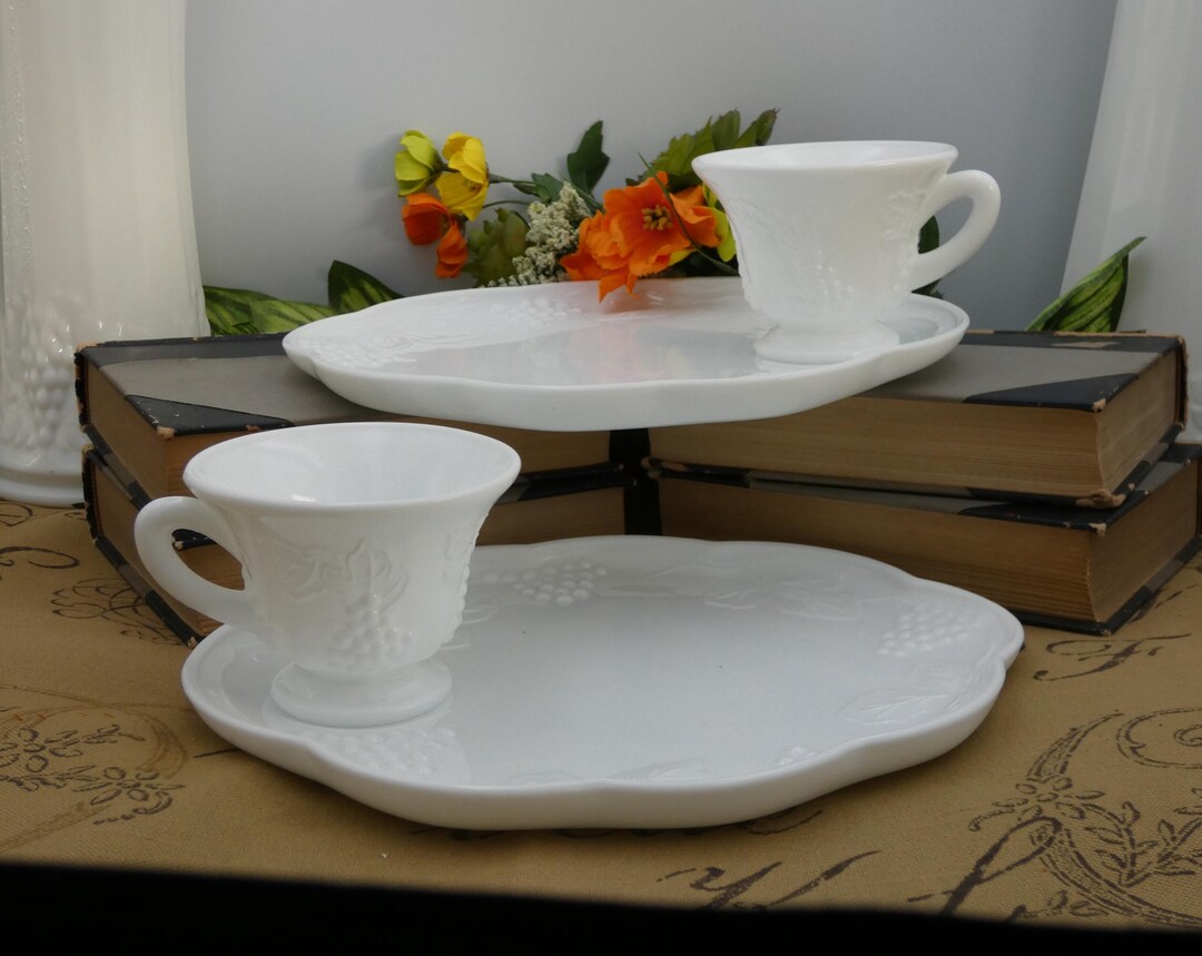 Harvest Milk Glass Snack Plate & Punch/snack Cup Set by Colony - Etsy
