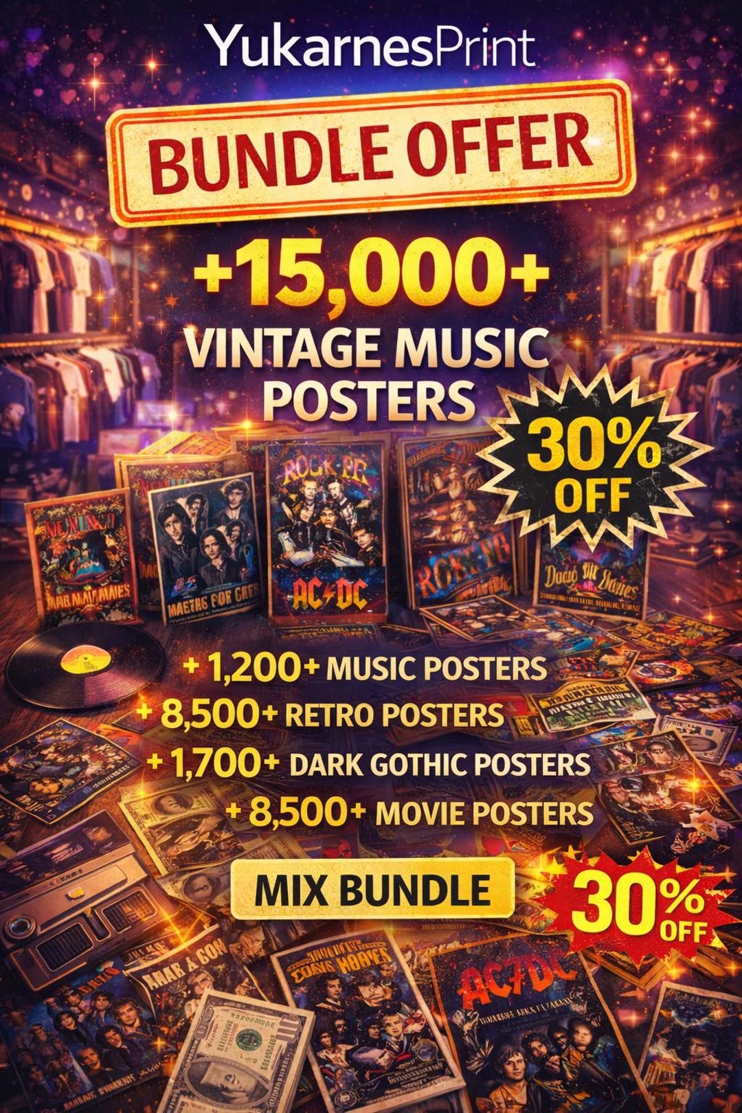 15,000+ Vintage Music Posters Bundle, Band, Travel, Retro & Movie ...