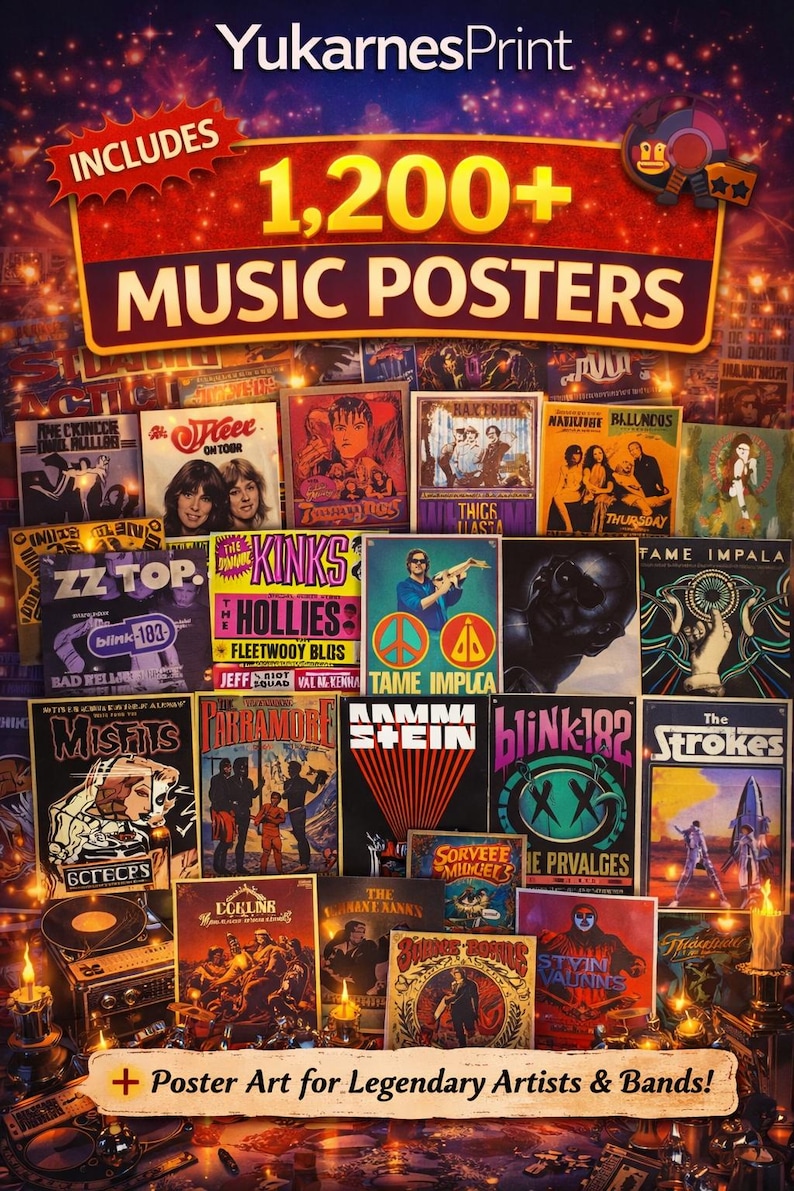 1200+ Vintage Music Poster Bundle , Retro Rock Bands, Classic Concert ...