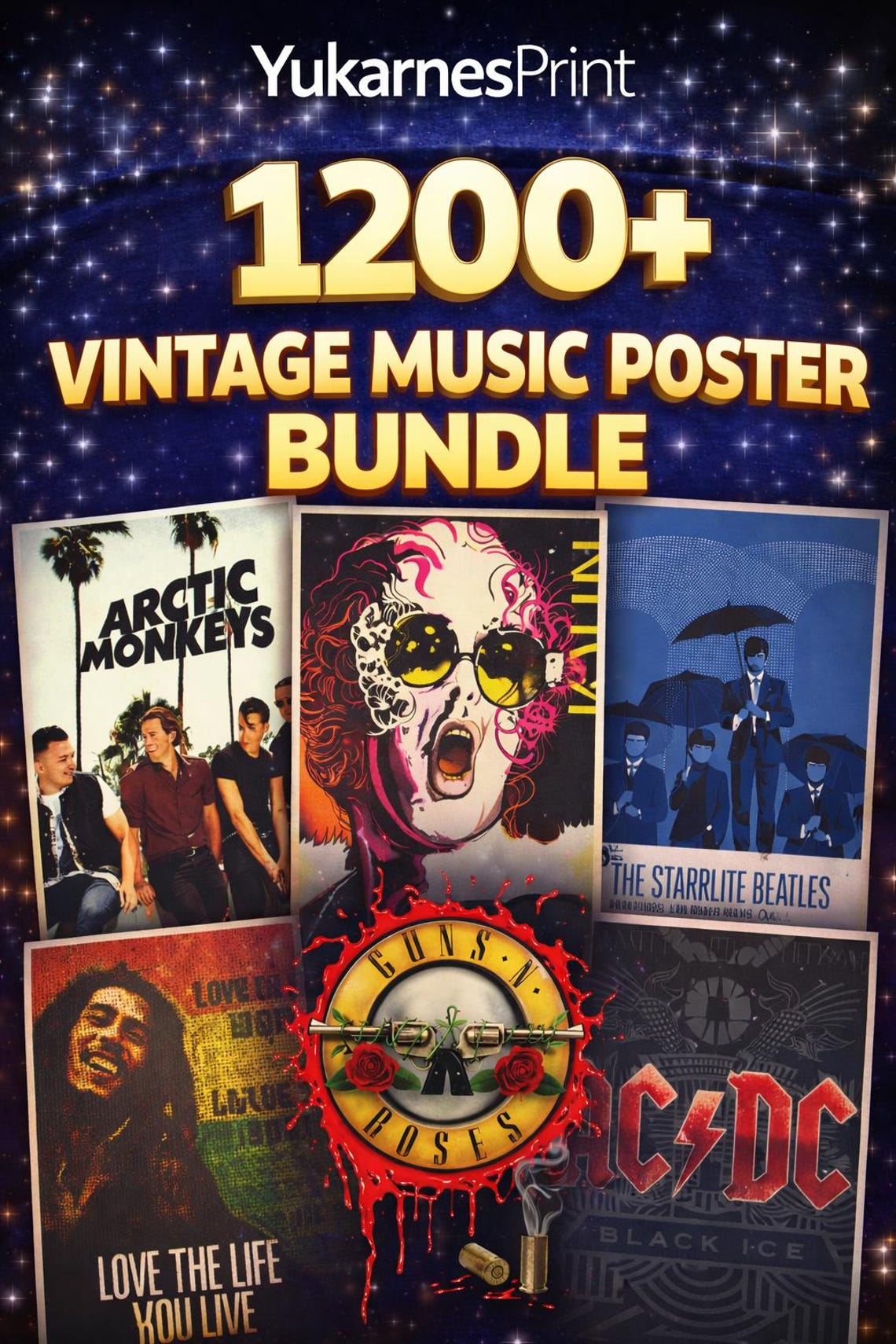 1200+ Vintage Music Poster Bundle , Retro Rock Bands, Classic Concert ...
