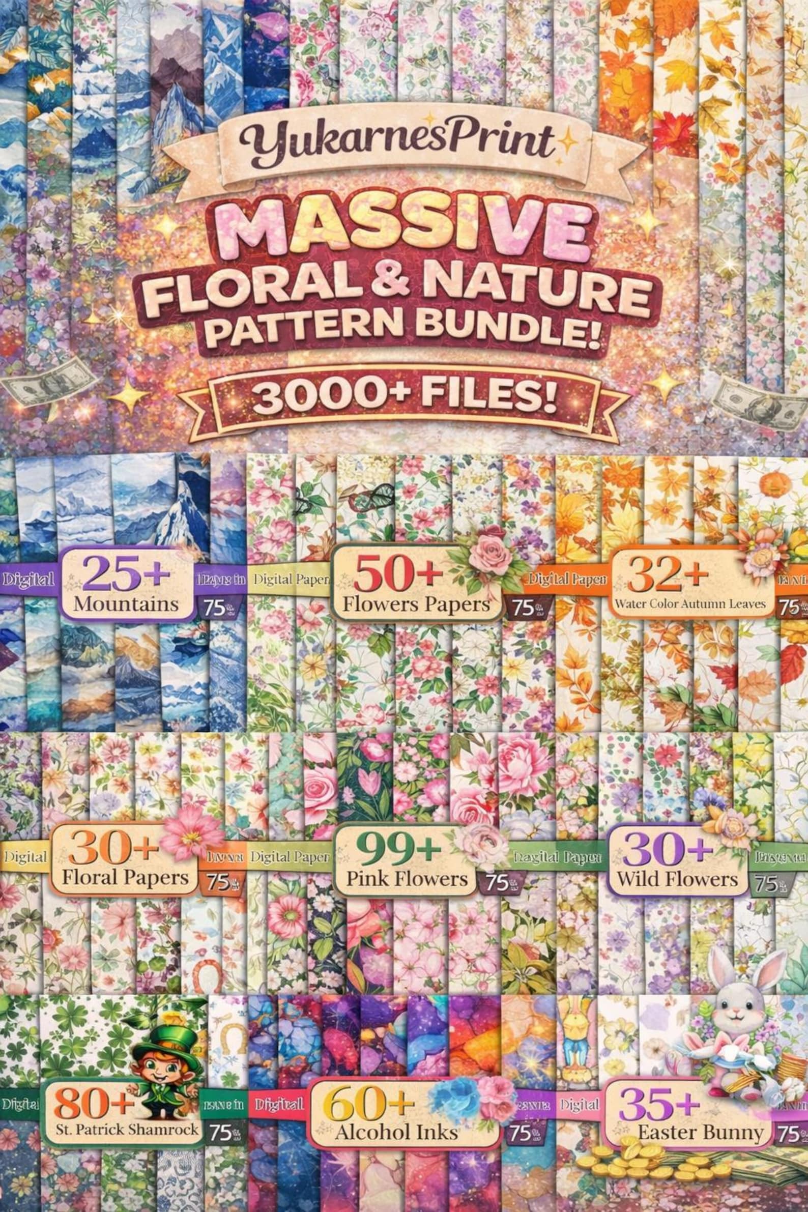 3200+ Mega Digital Paper Bundle, Scrapbook Paper, Floral Digital Paper ...