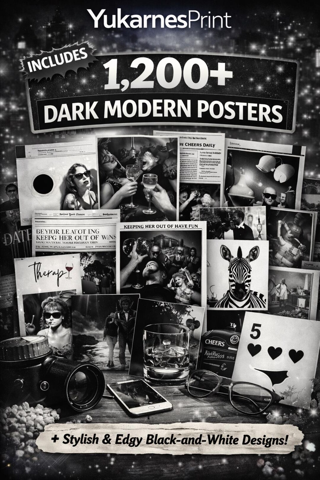 Dark Modern Poster Pack 1200+ Black and White Wall Art Bundle , Minimal ...