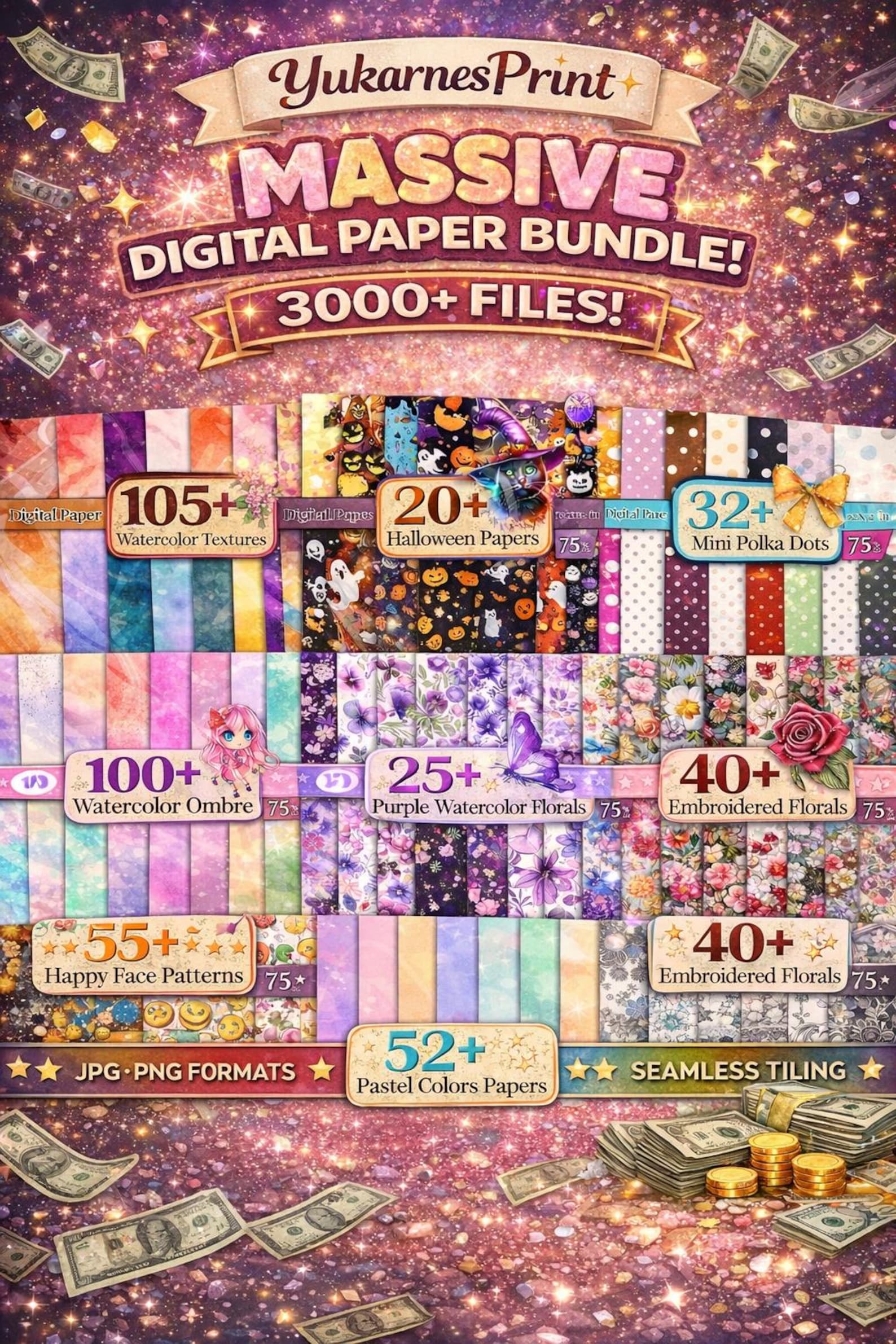 3200+ Mega Digital Paper Bundle, Scrapbook Paper, Floral Digital Paper ...