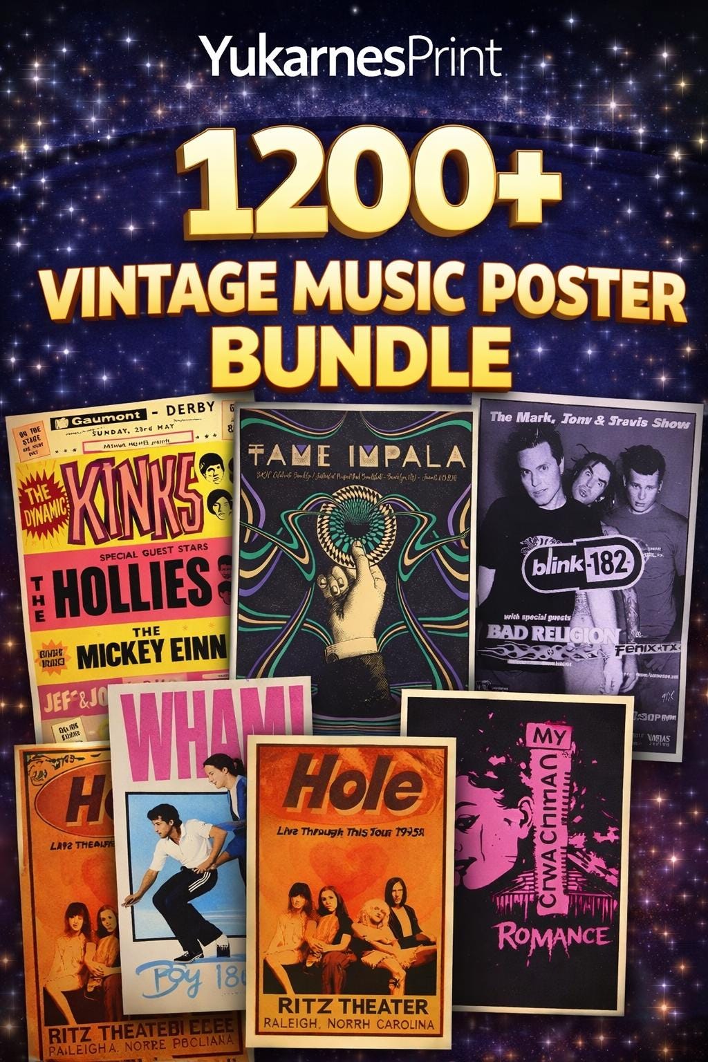 1200+ Vintage Music Poster Bundle , Retro Rock Bands, Classic Concert ...