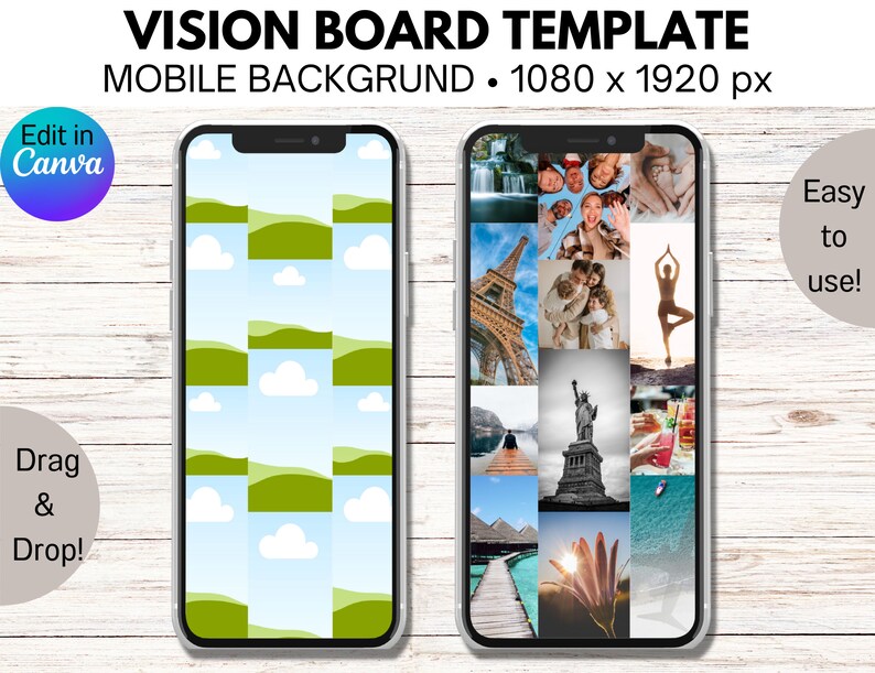 Digital Vision Board Template | Fully Editable Drag and Drop Canva ...