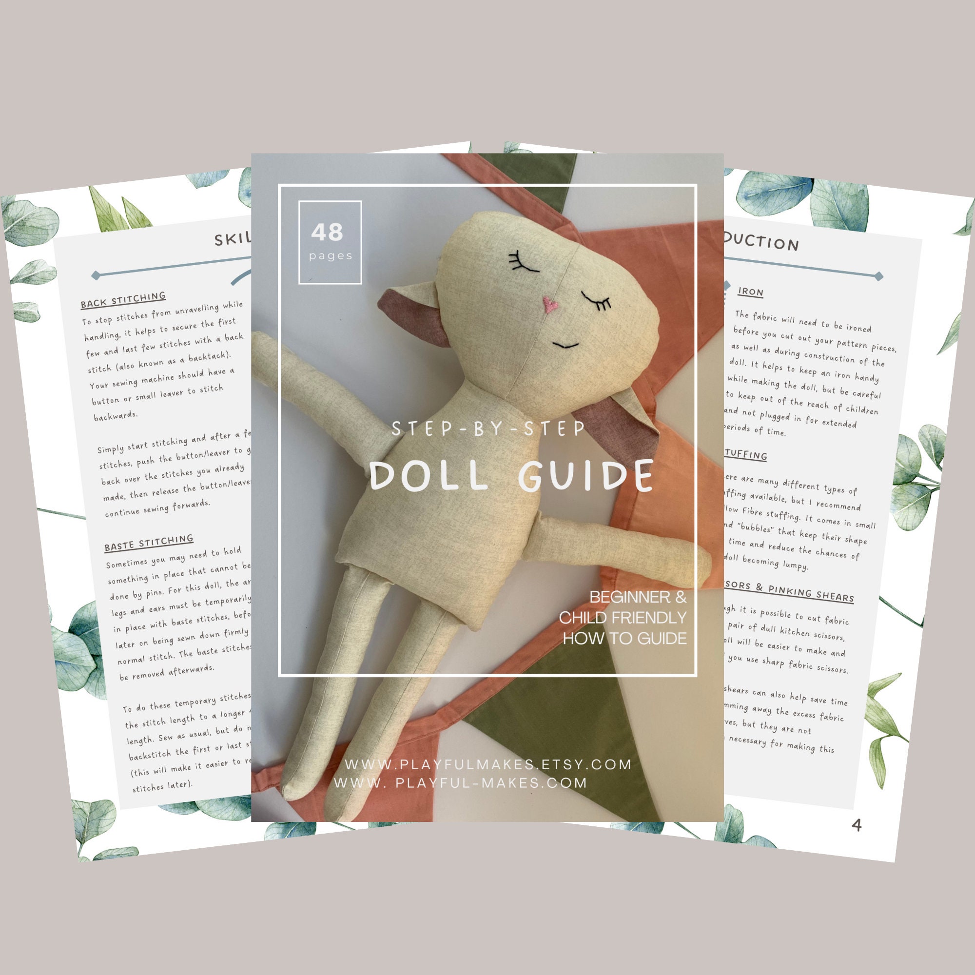 Lamb Doll Sewing Pattern and Guide, Digital Download, DIY Plushie Rag ...