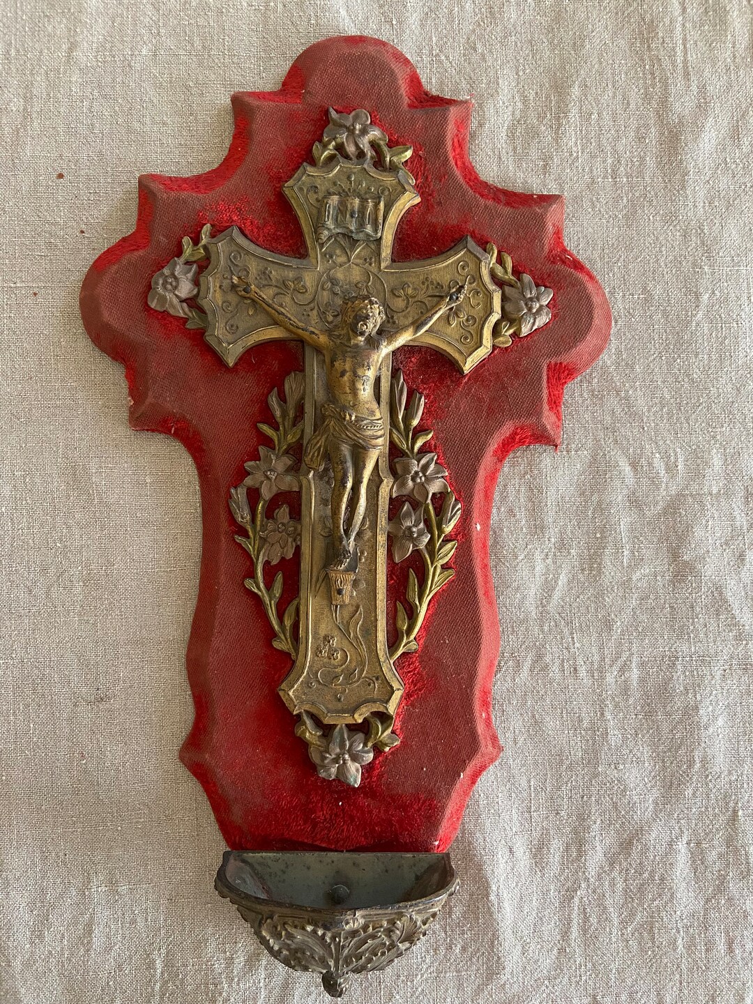 French Antique Red Velvet Crucifix Holy Benitier 19th Century Gift - Etsy