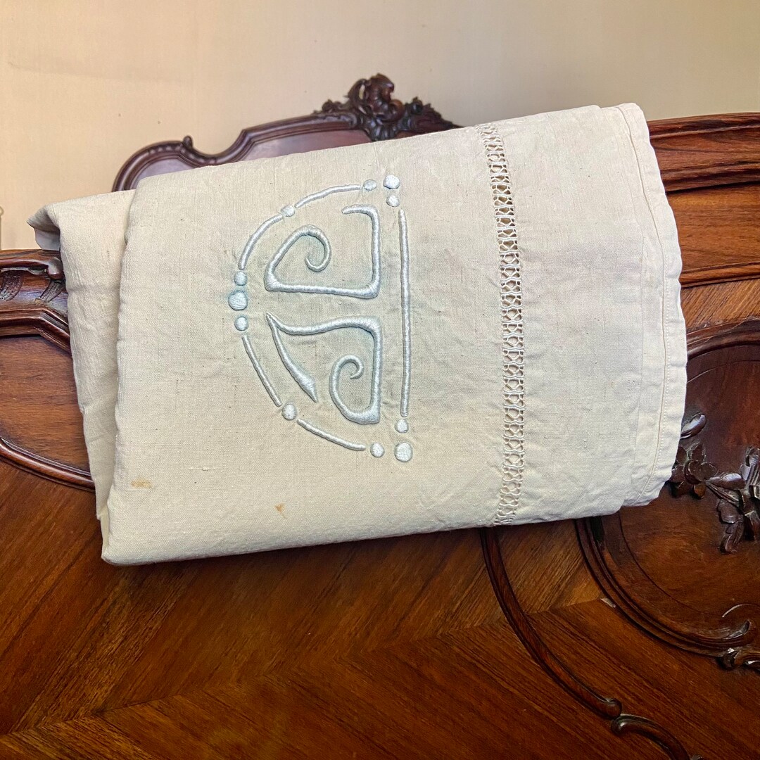 Antique French Monogram Linen Sheet in Ecru - Etsy