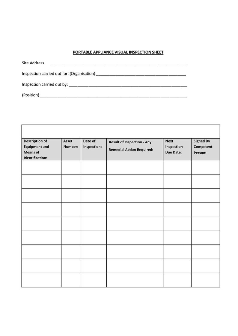 Portable Appliance Visual Inspection Sheet - Etsy