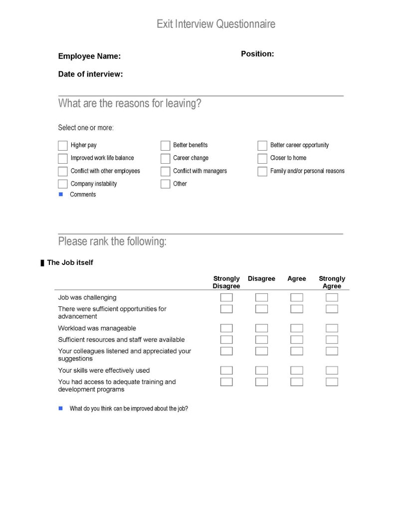 HR Exit Interview Questionnaire - Etsy