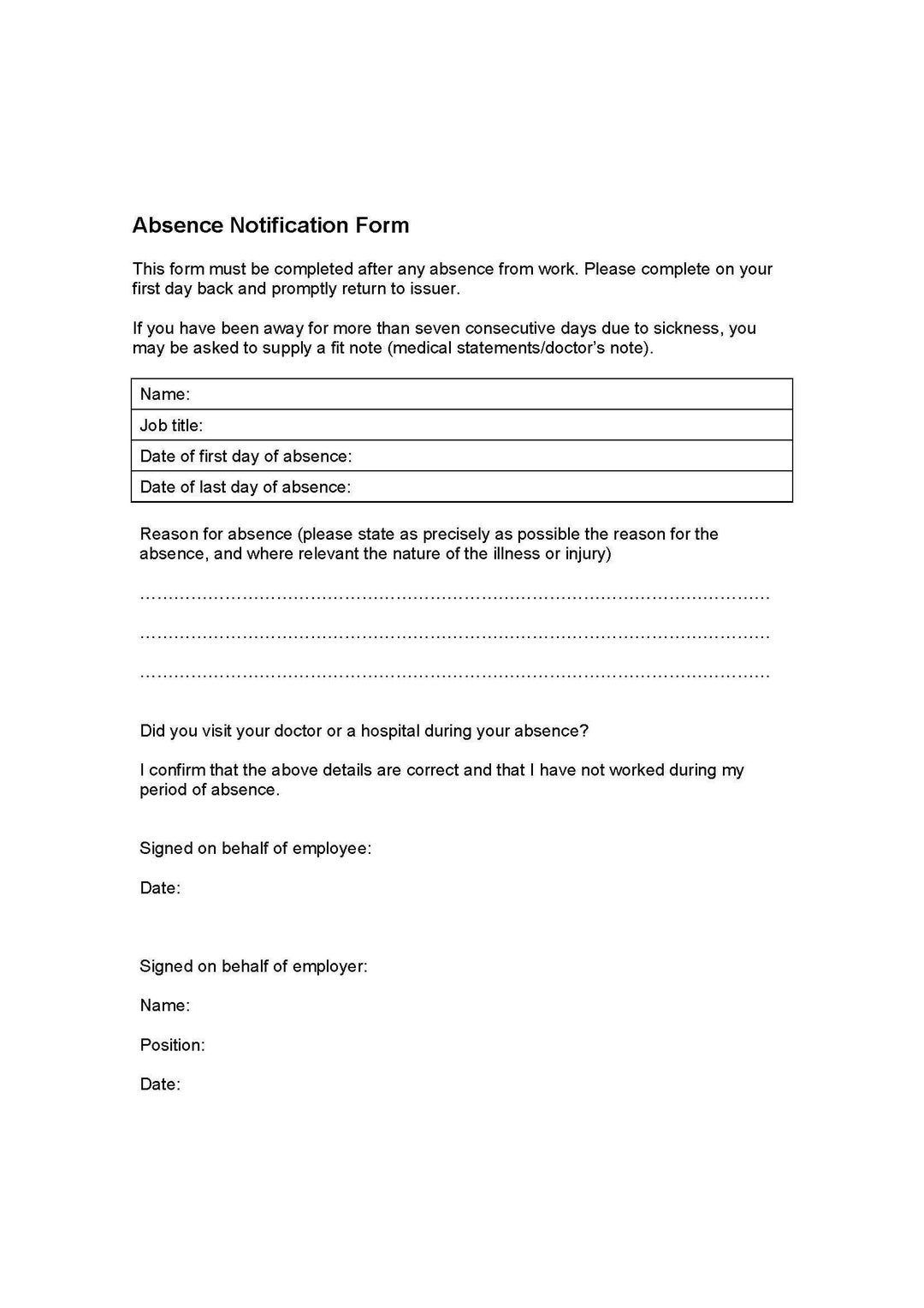 HR Absence Notification Form - Etsy