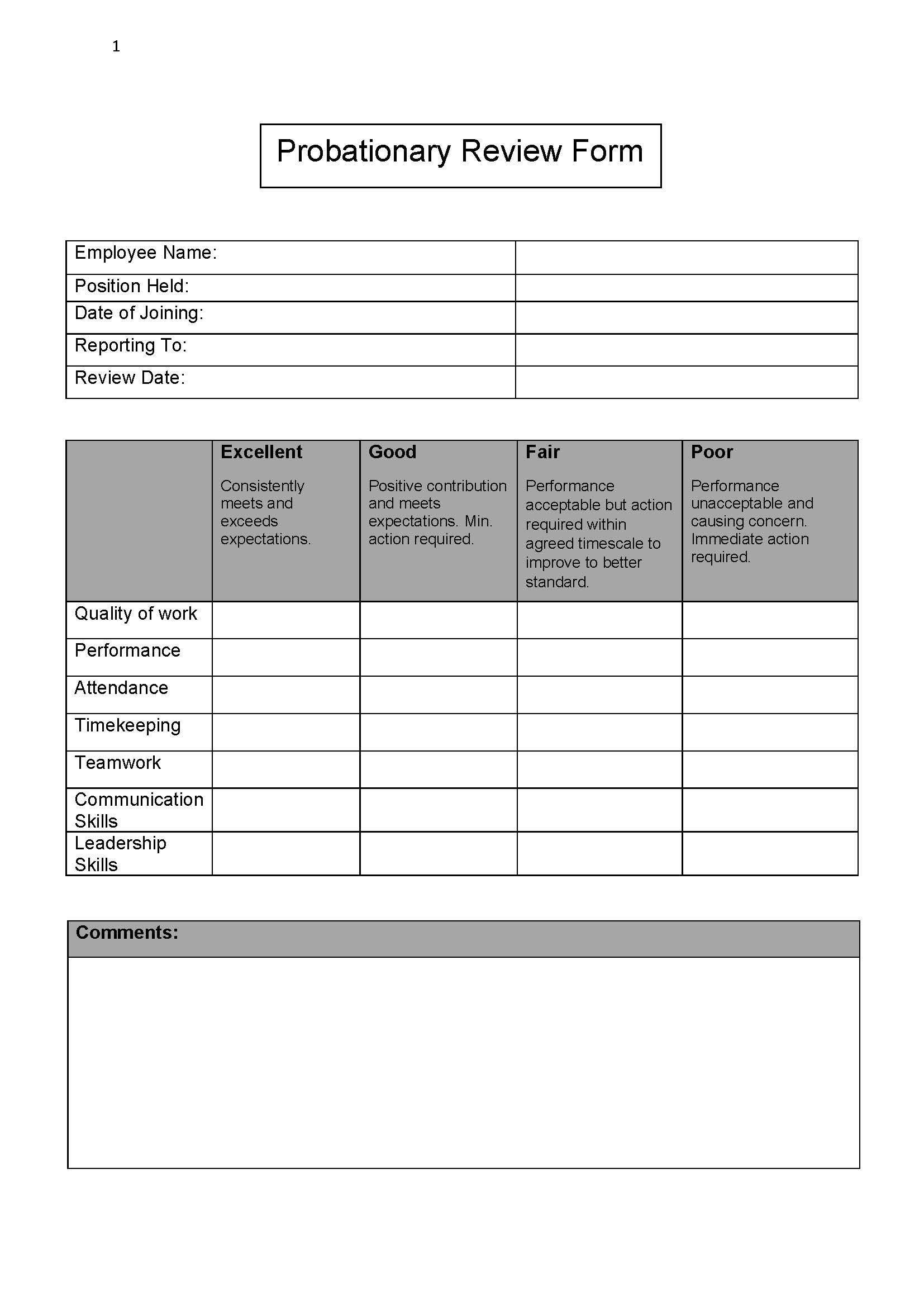 Probationary Review Form - Etsy