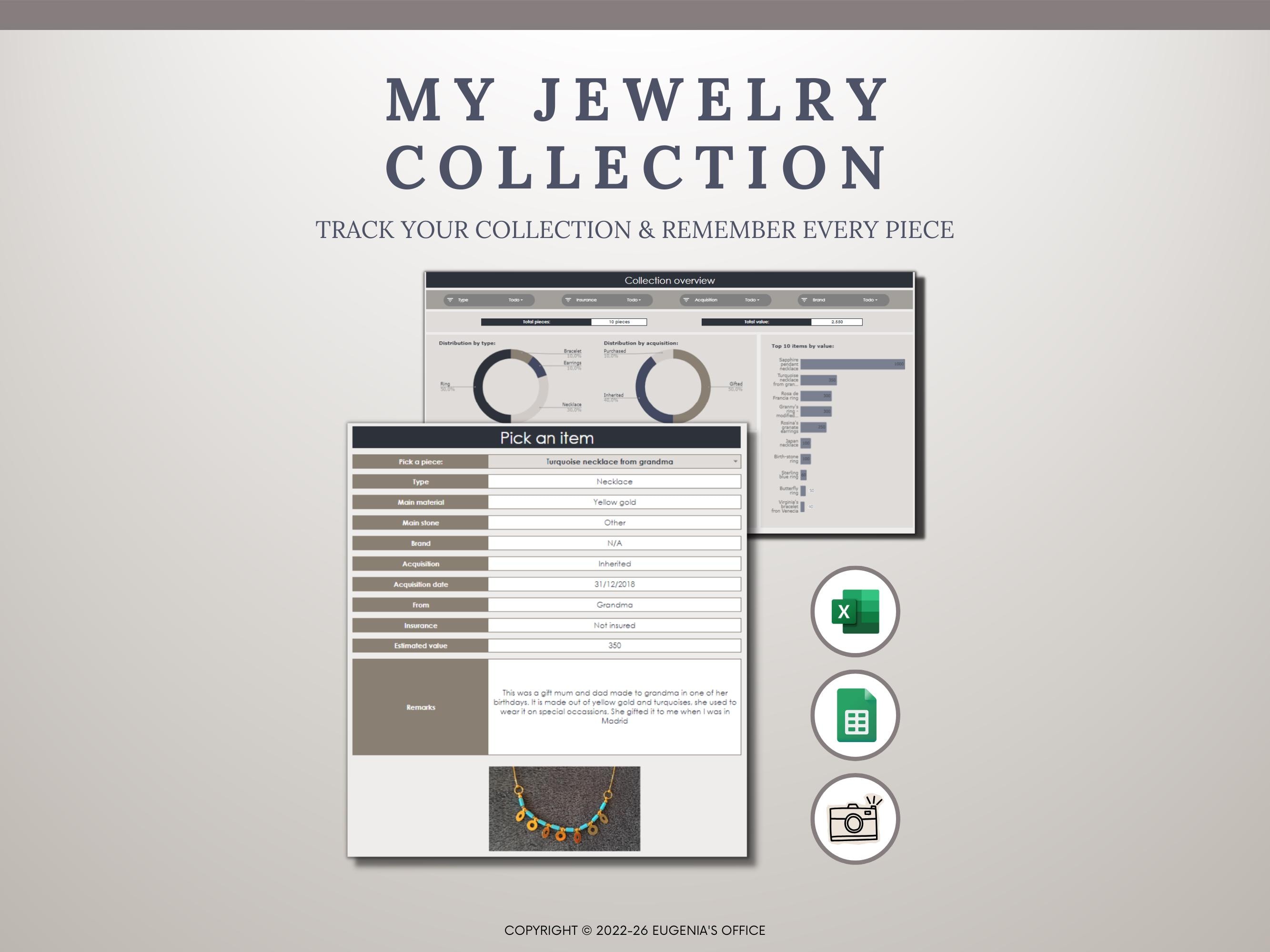Jewelry Collection Tracker Jewelry Inventory Tracker Jewelry Log ...