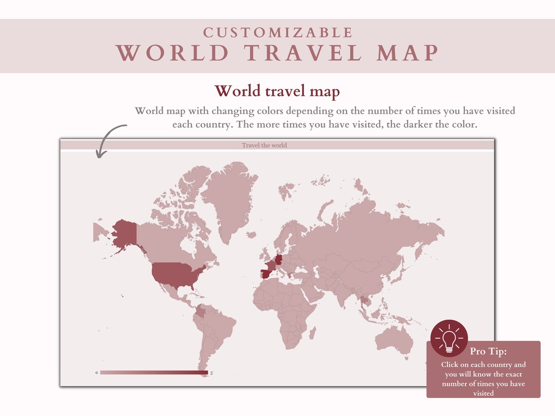 World Travel Map Digital, Digital Travel Journal, Detailed World Map ...