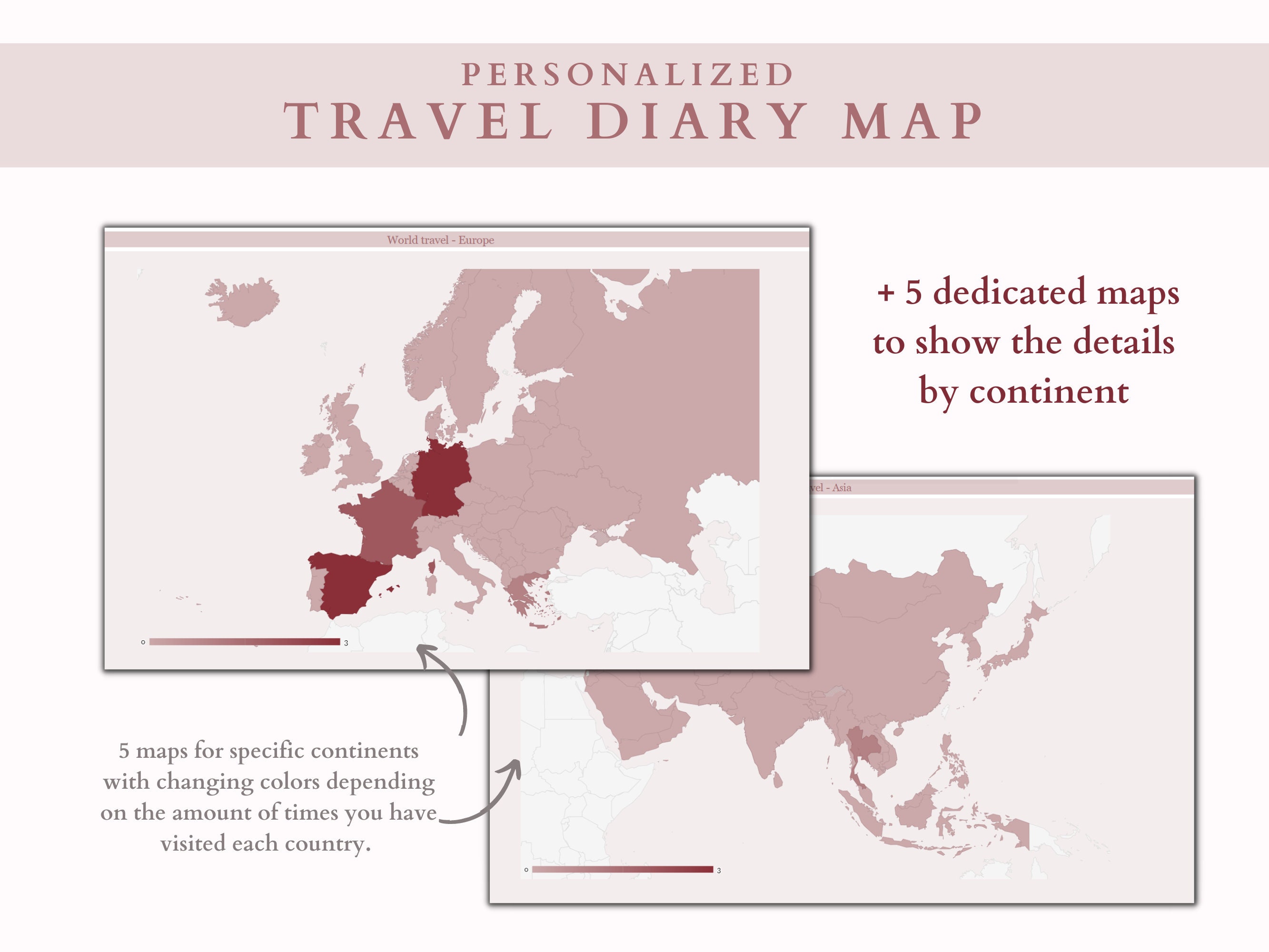 World Travel Map Digital, Digital Travel Journal, Detailed World Map ...