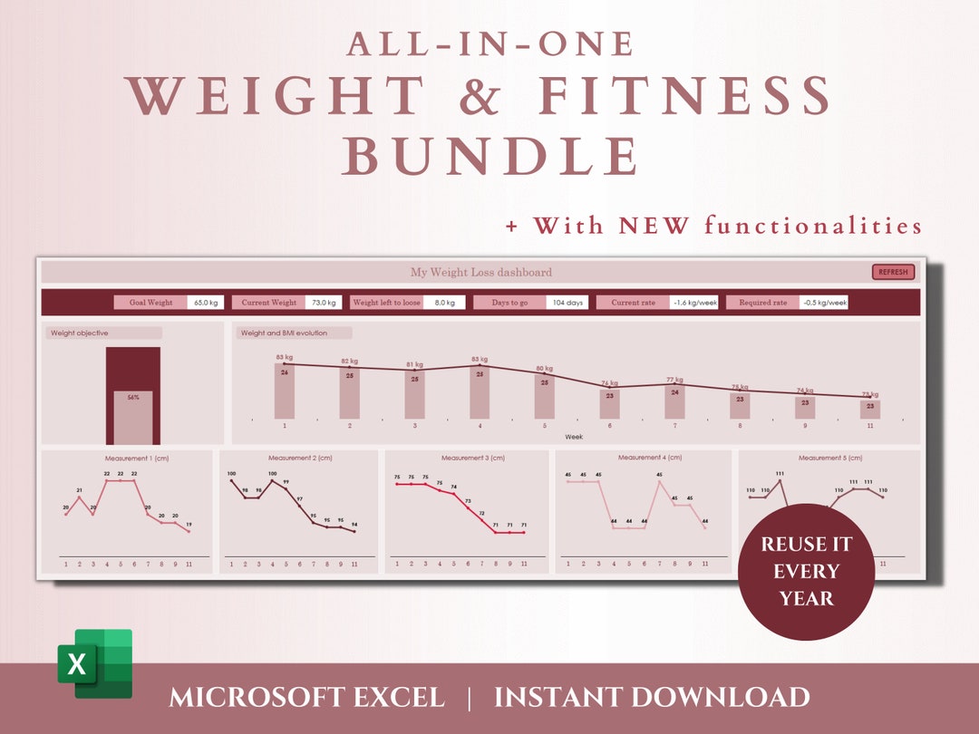 Weight Loss & Fitness Planner Spreadsheet Excel | Weight Log, Weight ...
