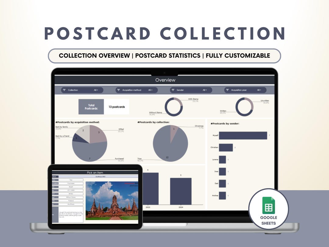 Postcard Spreadsheet Postcard Collection Log Postcard Inventory ...