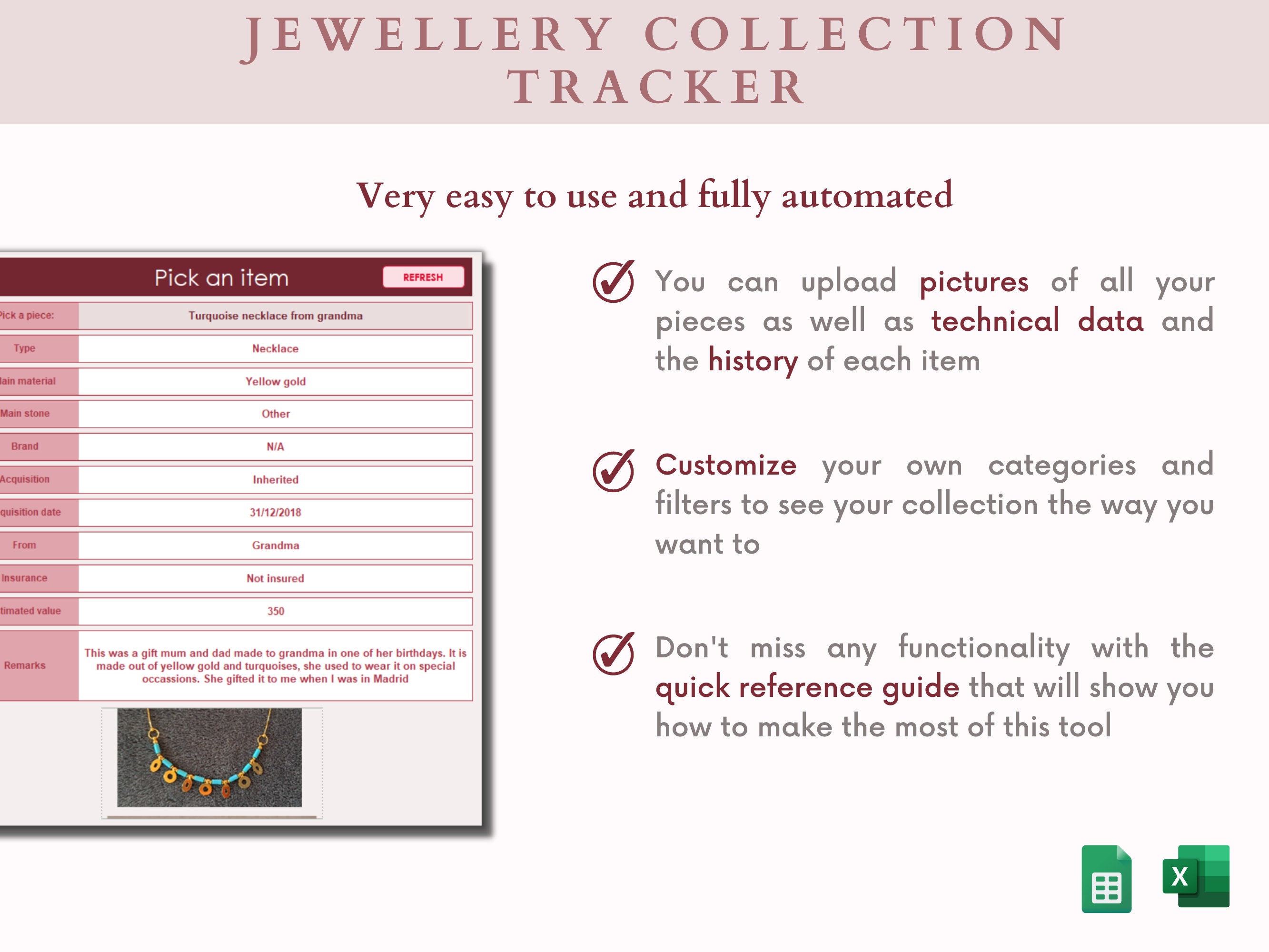 Jewelry Collection Tracker Jewelry Inventory Tracker Jewelry Log ...