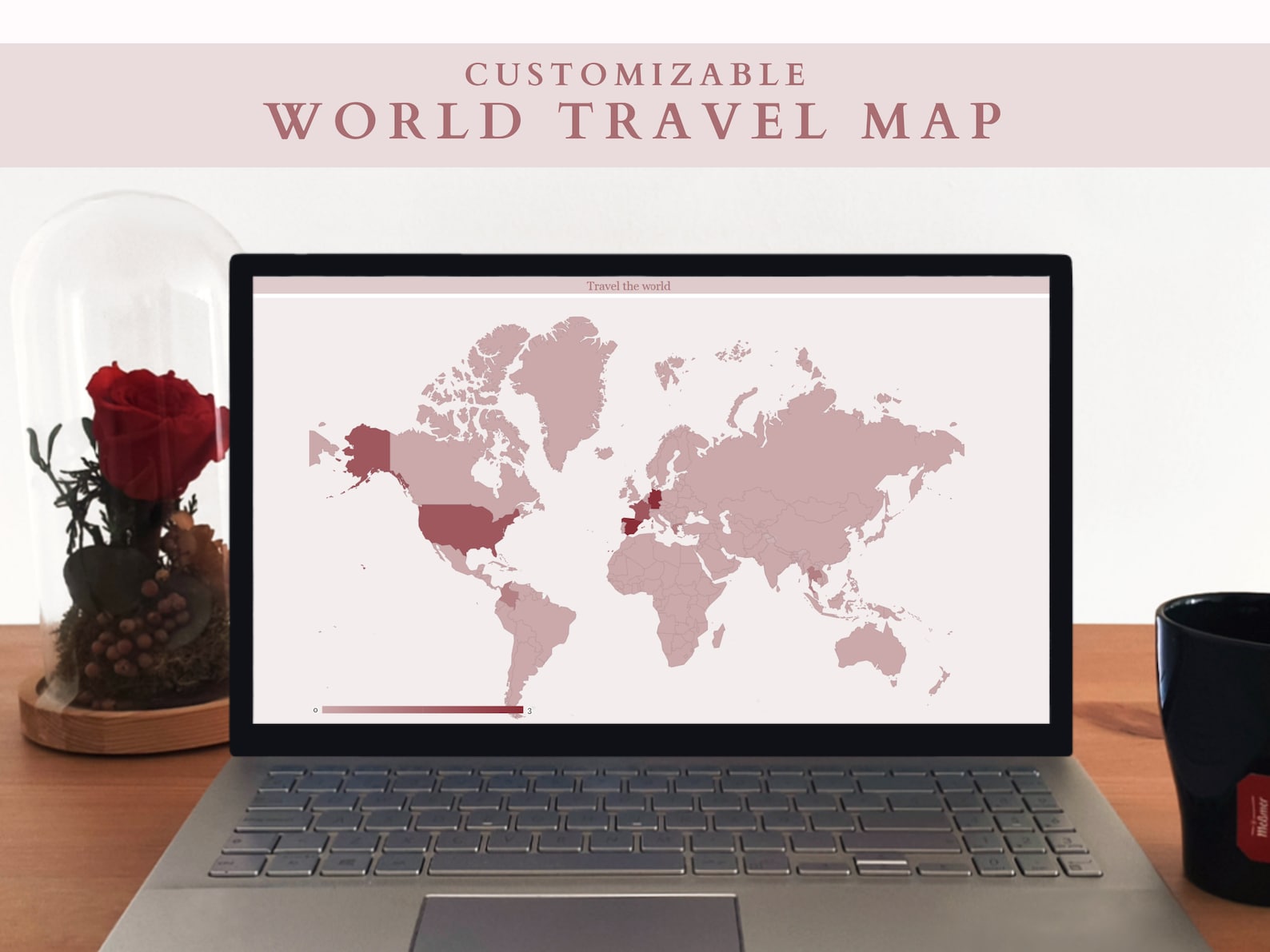 World Travel Map Digital, Digital Travel Journal, Detailed World Map ...