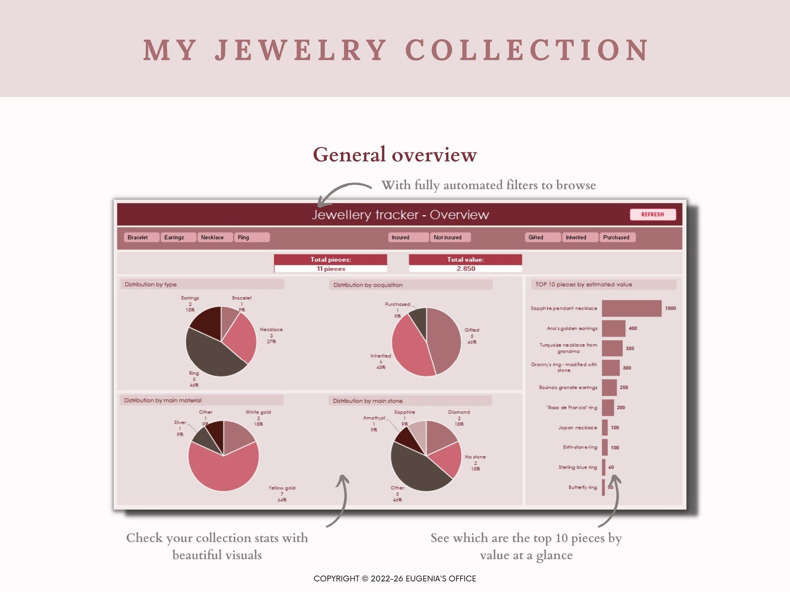 Jewelry Collection Tracker Jewelry Inventory Tracker Jewelry Log ...