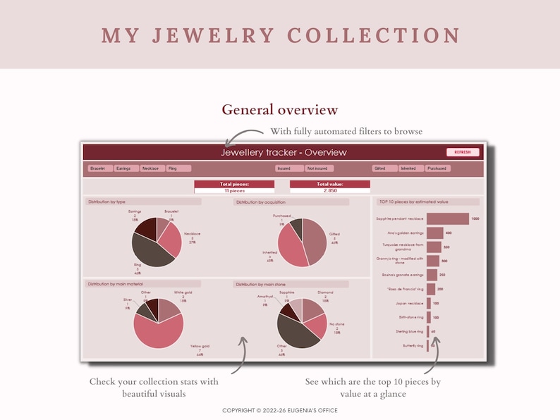 Jewelry Collection Tracker Jewelry Inventory Tracker Jewelry Log ...