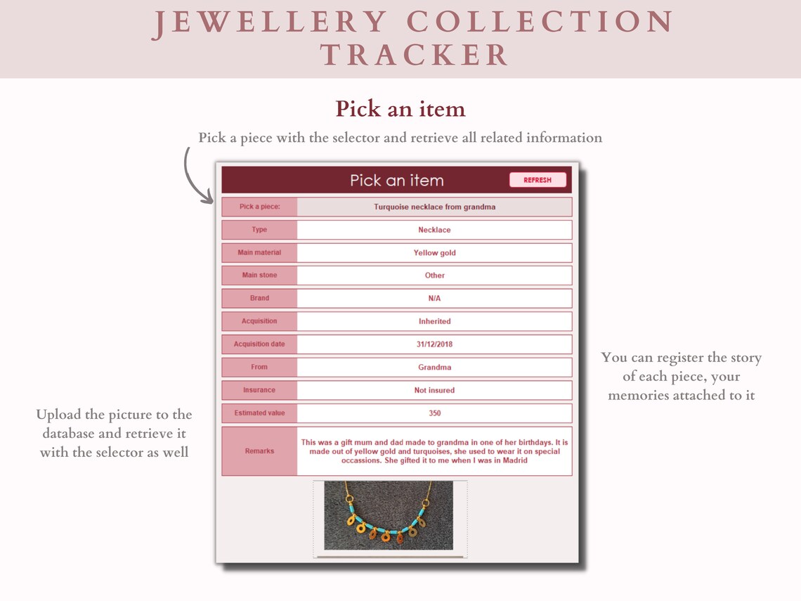 Jewelry Collection Tracker Jewelry Inventory Tracker Jewelry Log ...