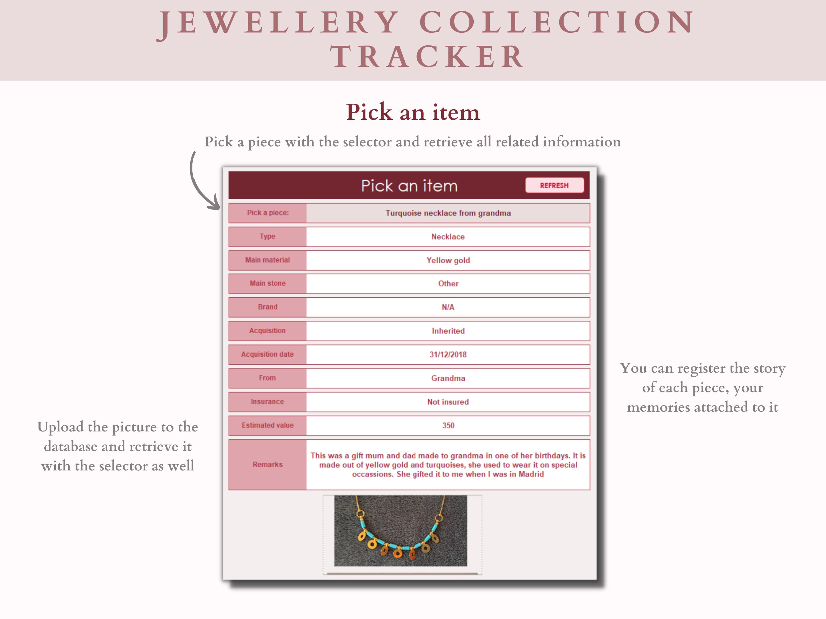 Jewelry Collection Tracker Jewelry Inventory Tracker Jewelry Log ...