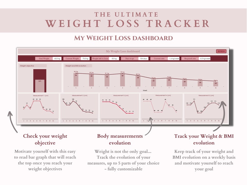 Weight Loss Tracker Spreadsheet Weight Loss Dashboard Weight Loss Log ...