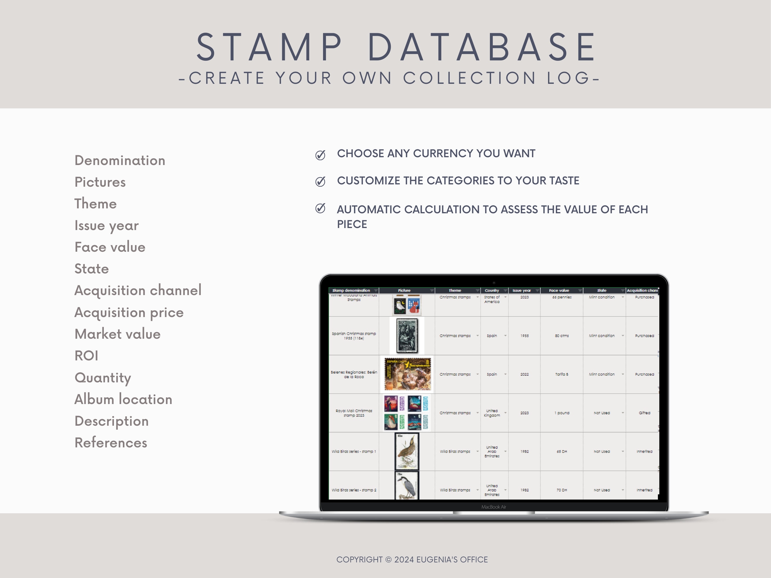 Stamp Inventory Log Stamp Collection Log Postage Stamp Collection ...
