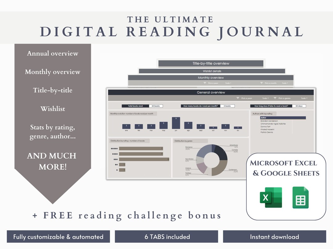 Digital Reading Journal | Book Reviews and Reading Log | Google Sheets ...