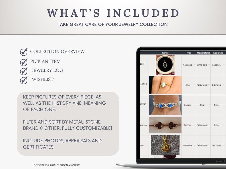 Jewelry Collection Tracker Jewelry Inventory Tracker Jewelry Log ...