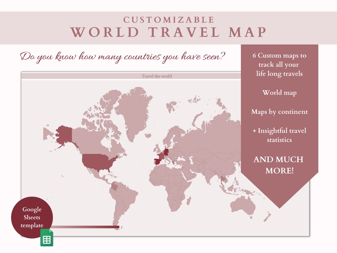 World Travel Map Digital, Digital Travel Journal, Detailed World Map ...