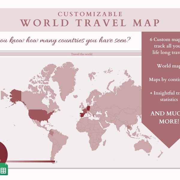 Pink World Map - Etsy