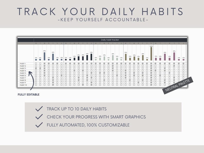 Habit Tracker Spreadsheet Excel Daily Habit Planning Weekly Goal ...