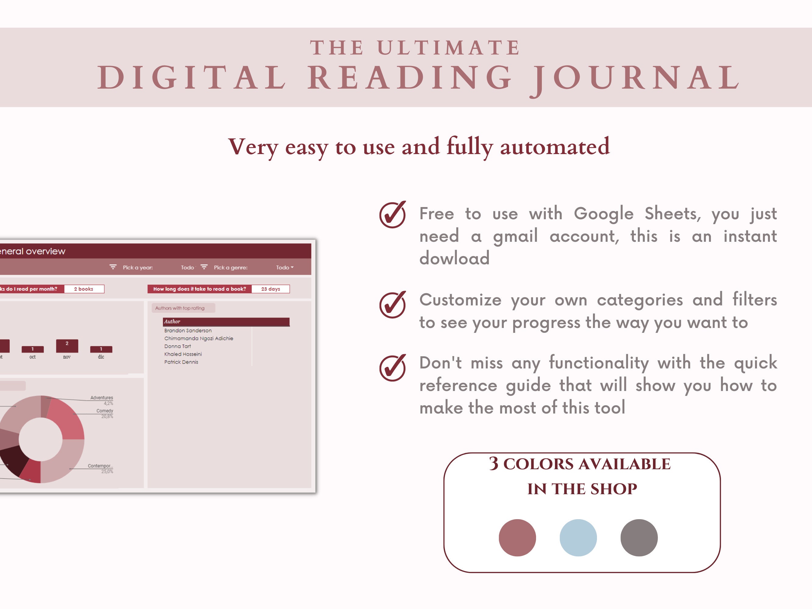 Ultimate Book Reading Tracker Spreadsheet Google Sheets| Digital ...