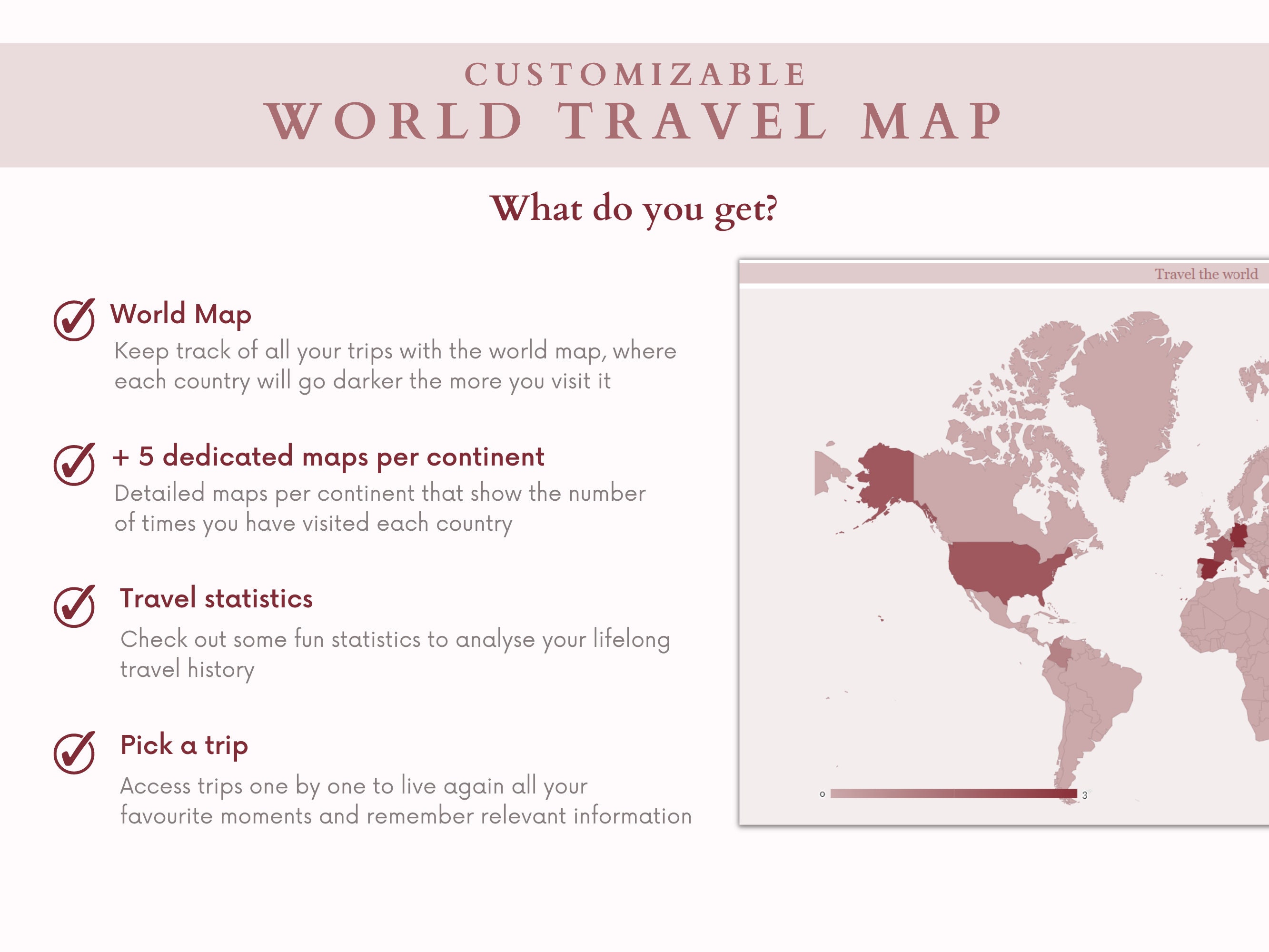 World Travel Map Digital, Digital Travel Journal, Detailed World Map ...