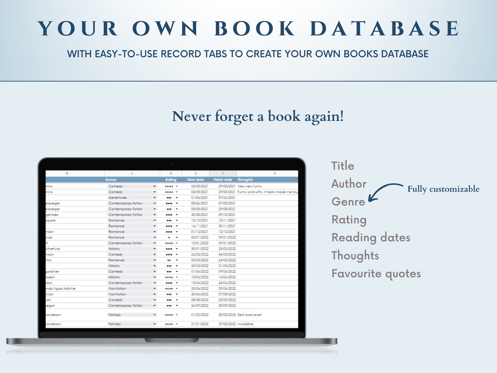 Ultimate Book Reading Tracker Spreadsheet | Digital Reading Journal ...