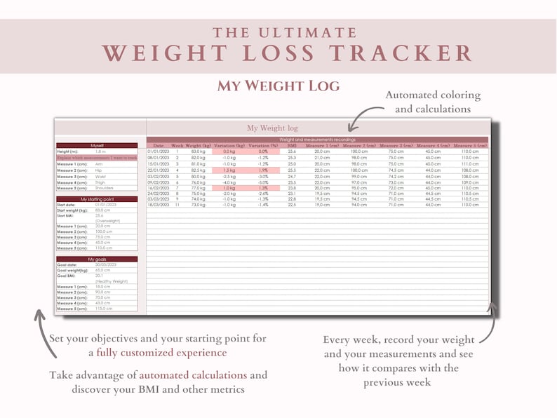 Weight Loss Tracker Spreadsheet Weight Loss Dashboard Weight Loss Log ...